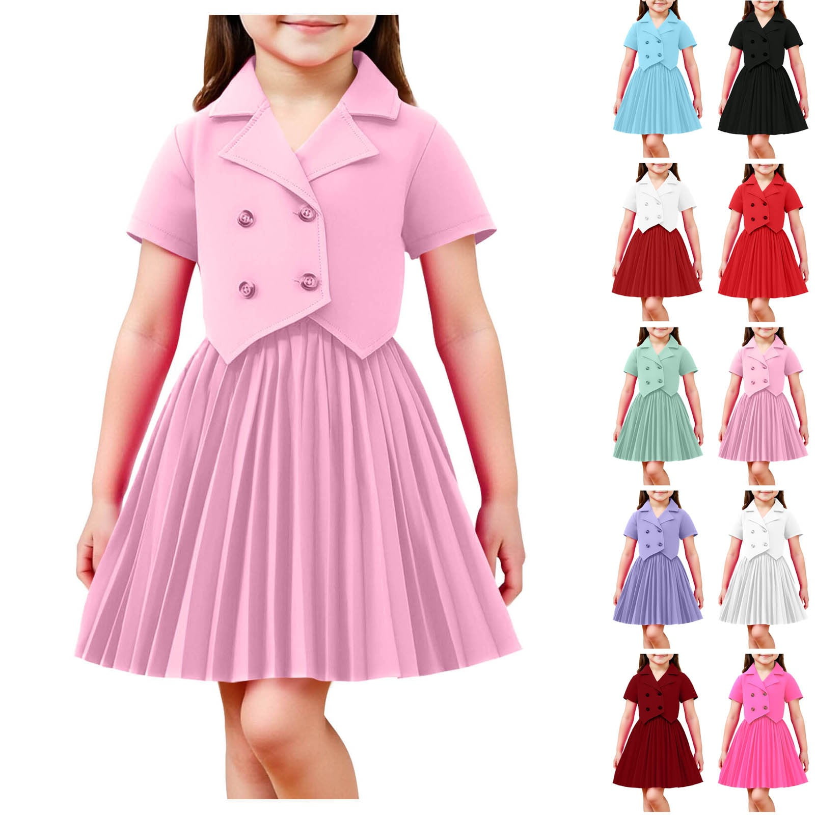 Cowsor Girls Preppy Suit Set 2 to 8 Years Short Sleeve Collared Blazer ...
