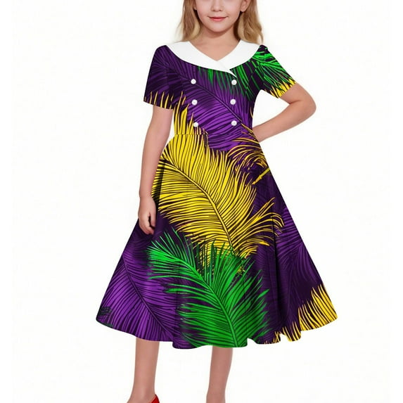 Cowsor Girls' Short Sleeve Stretchy Skater Dress - A-Line Twirly ...