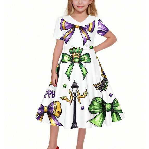 Cowsor Girls' Short Sleeve Stretchy Skater Dress - A-Line Twirly ...