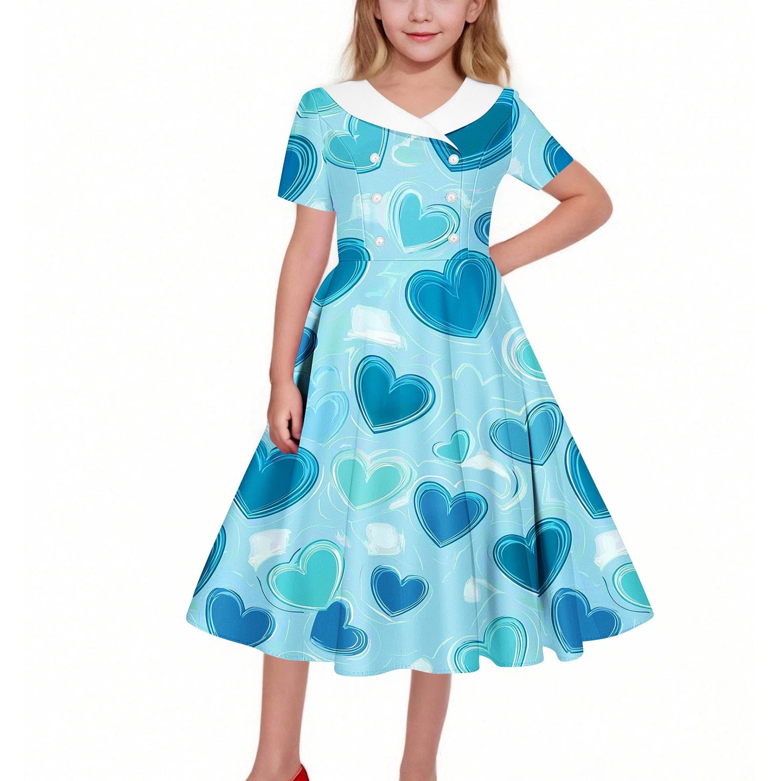 Cowsor Girls' Short Sleeve Stretchy Skater Dress - A-Line Twirly ...