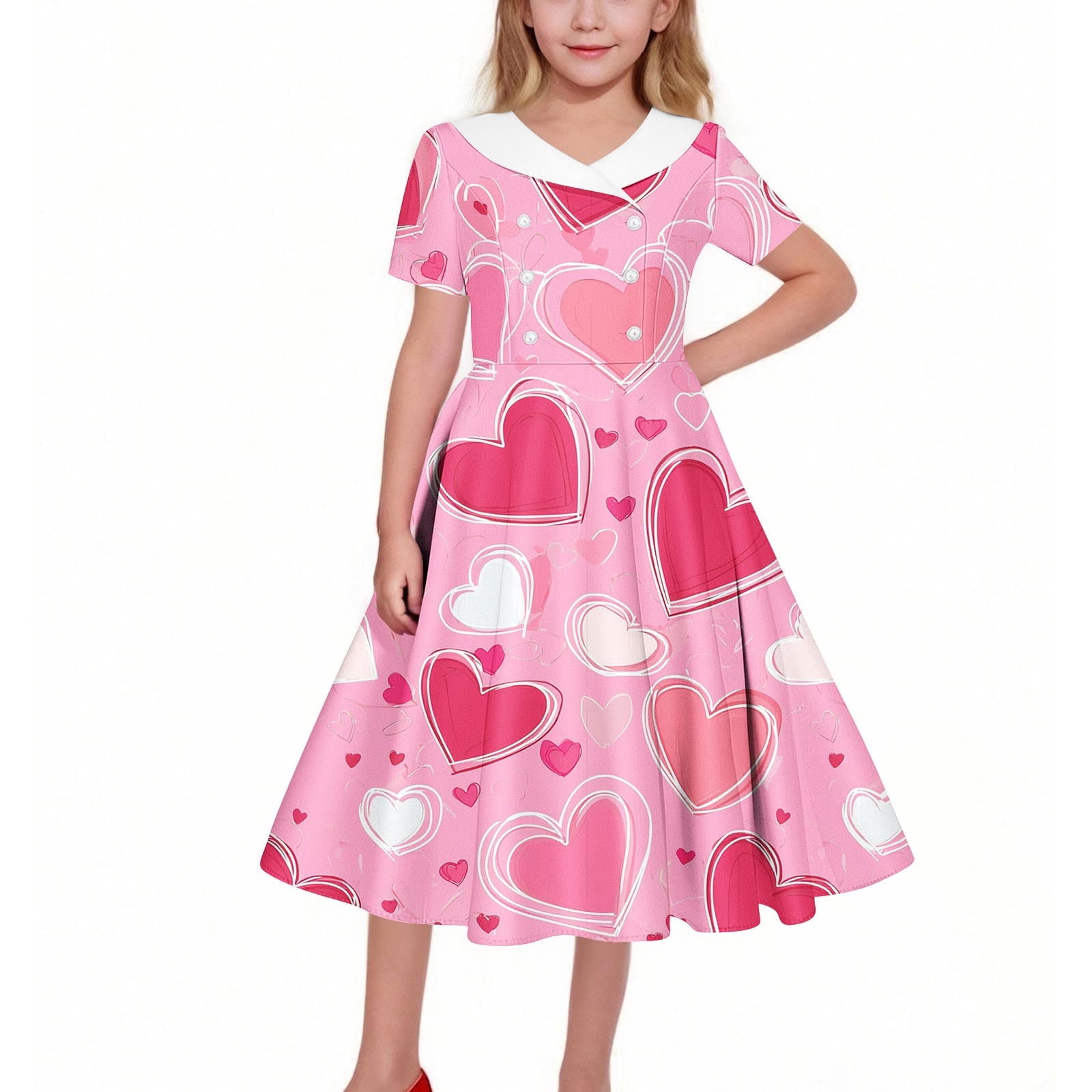 Cowsor Girls' Short Sleeve Stretchy Skater Dress - A-Line Twirly ...