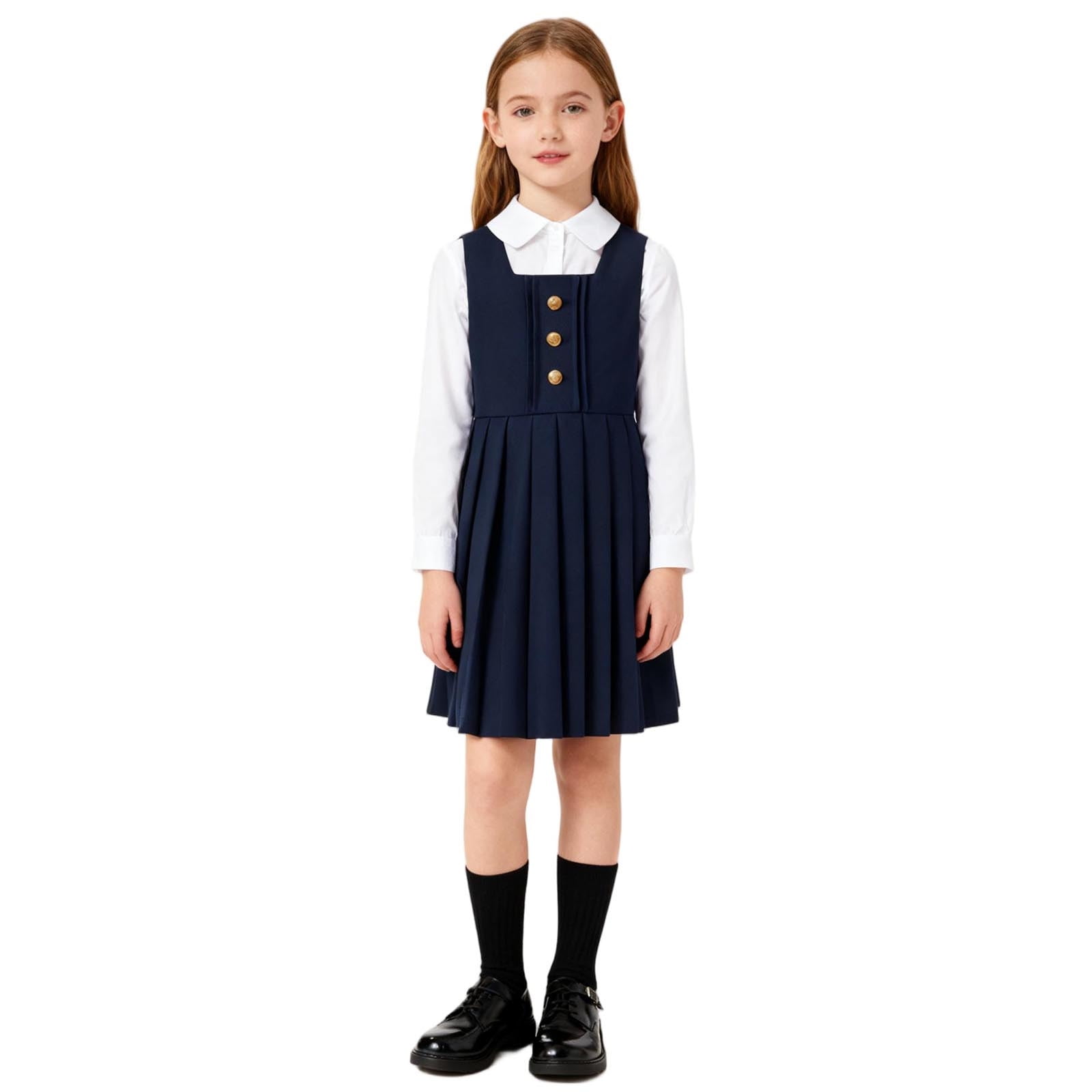 Cowsor Girls' Solid Color College Prep Pleated Dress - Sleeveless Round ...