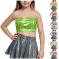 Cowsor Girls Solid Color Sequin Tube Top Sleeveless Crop Top Stretch Performance Dance Wear for ...