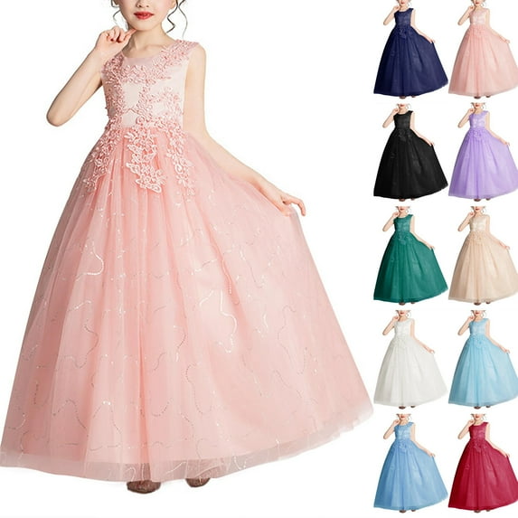 Cowsor Girls Solid Color Tulle Princess Dress Sleeveless Crewneck Gown ...