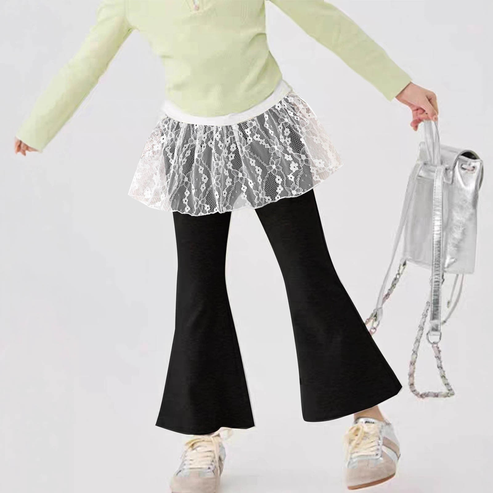 Cowsor Girls Spring Fall Fake Two Piece Ruffled Flare Pants Casual ...