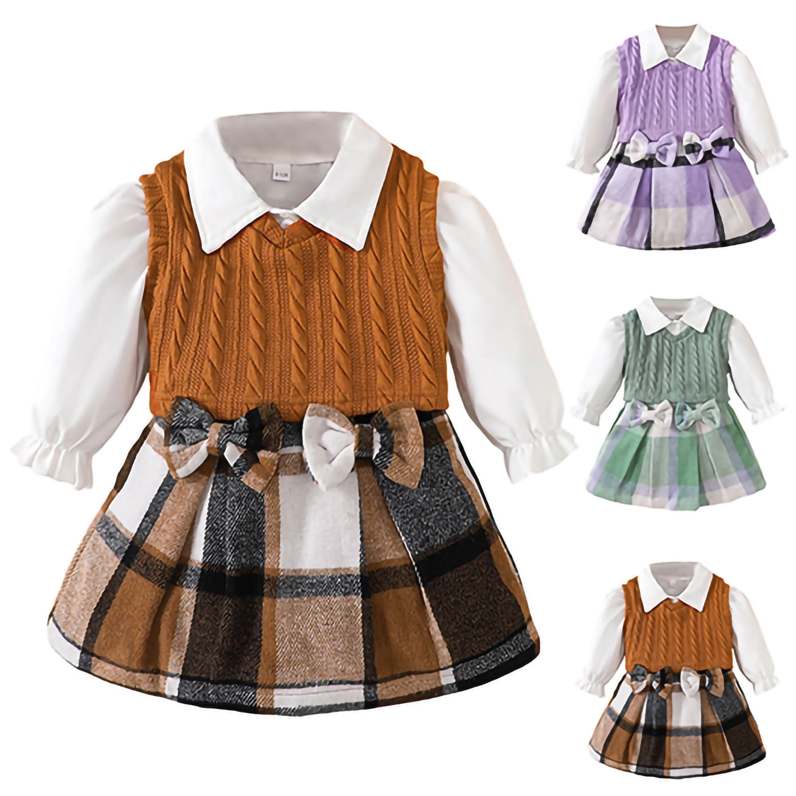 Cowsor Girls Spring Preppy Set Long Sleeve Shirt Sleeveless Sweater ...