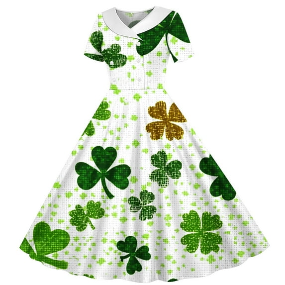 Cowsor Girls' St. Patrick's Day Printed Skater Dress - Short Sleeve A ...