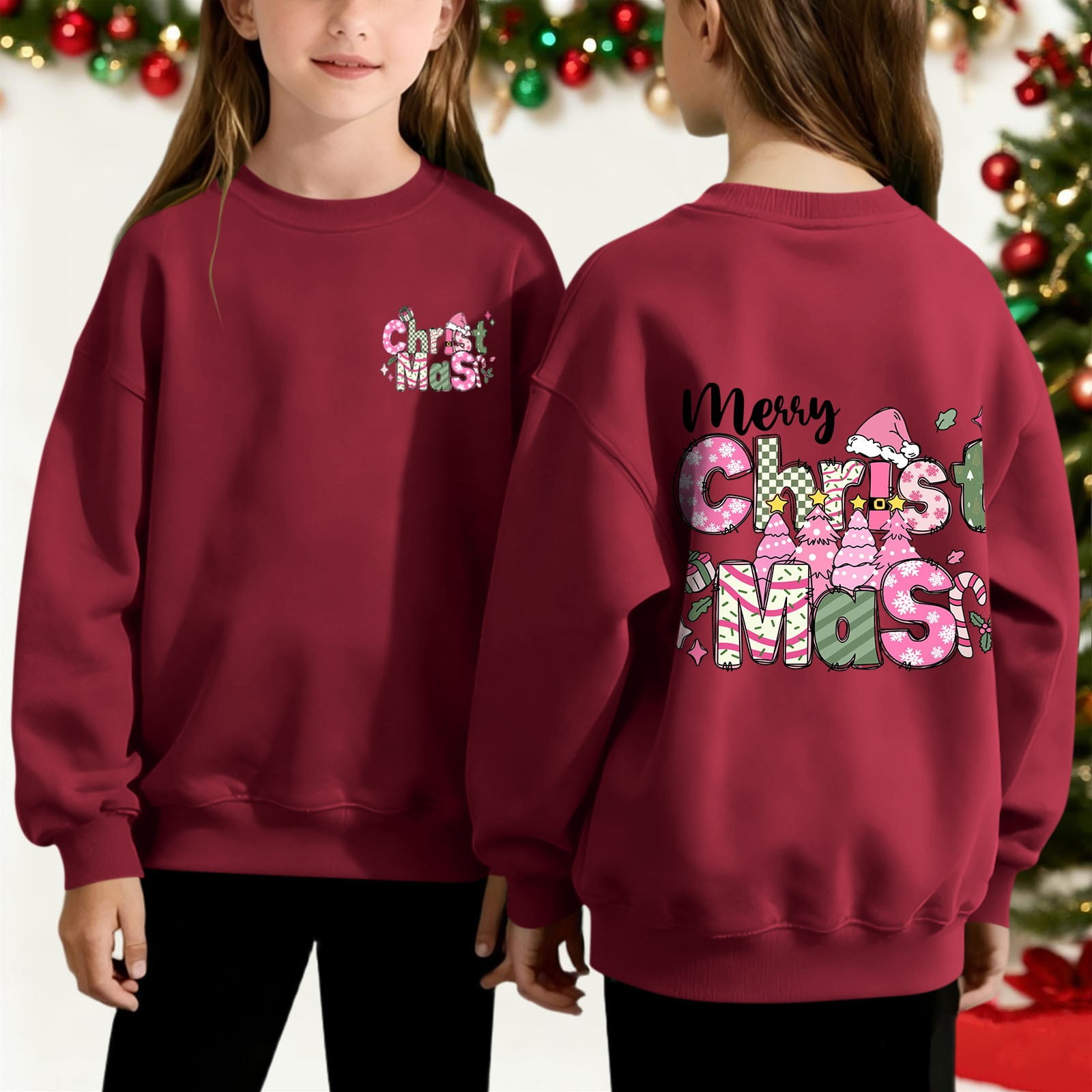 Cowsor Girls Sweatshirts Kids Cute Graphic Crewneck Pullover Tops Xmas ...