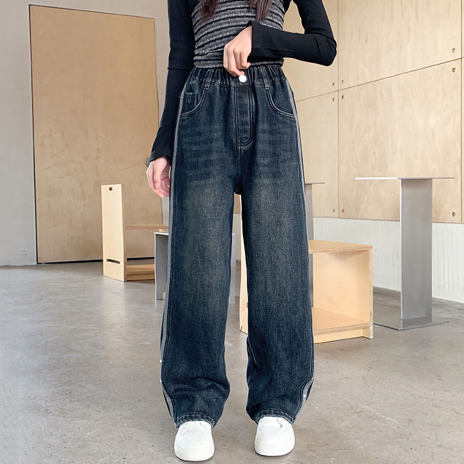 Cowsor Girls Wide Leg Jeans Baggy High Elastic Waist Denim Pants Cute ...