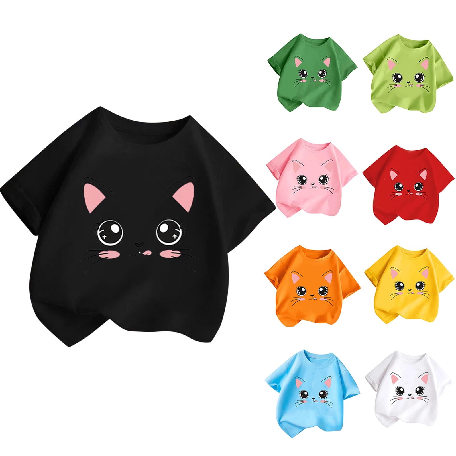 Cowsor Kids Cat Printed Crewneck Short Sleeve T Shirt Soft Casual ...