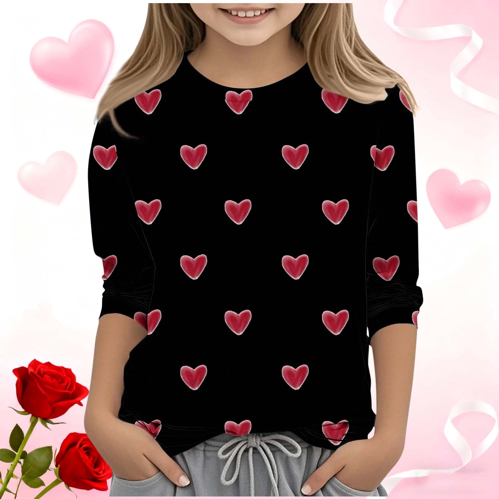 Cowsor Kids Fashion Heart Print 3/4 Sleeve Round Neck Top | Trendy ...