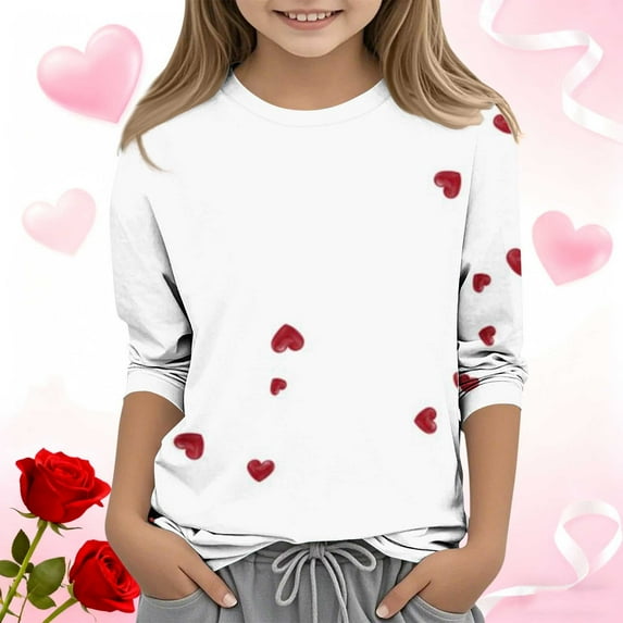 Cowsor Kids Fashion Heart Print 3/4 Sleeve Round Neck Top | Trendy ...