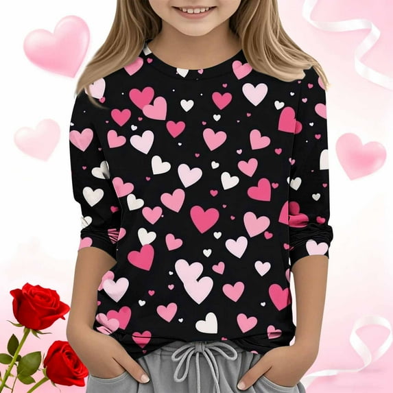 Cowsor Kids Fashion Heart Print 3/4 Sleeve Round Neck Top | Trendy ...