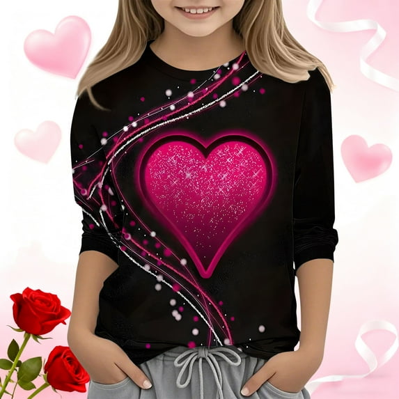 Cowsor Kids Fashion Heart Print 3/4 Sleeve Round Neck Top | Trendy ...