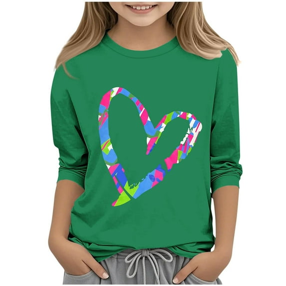 Cowsor Kids Fashion Heart Print 3/4 Sleeve Round Neck Top | Trendy ...
