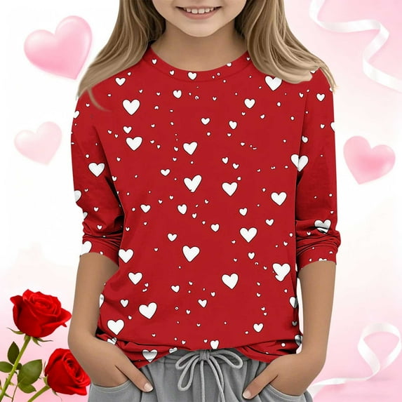 Cowsor Kids Fashion Heart Print 3/4 Sleeve Round Neck Top | Trendy ...