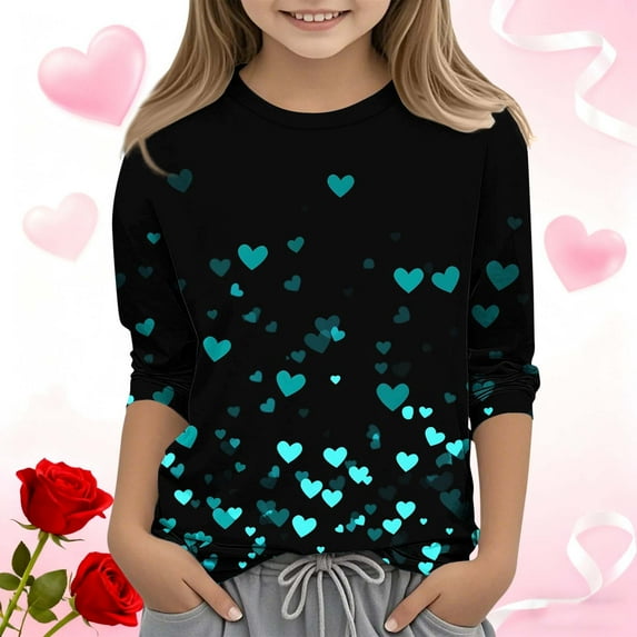 Cowsor Kids Fashion Heart Print 3/4 Sleeve Round Neck Top | Trendy ...