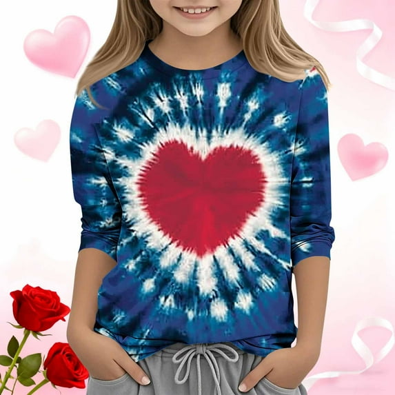 Cowsor Kids Fashion Heart Print 3/4 Sleeve Round Neck Top | Trendy ...