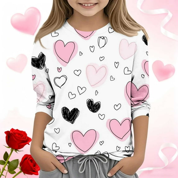Cowsor Kids Fashion Heart Print 3/4 Sleeve Round Neck Top | Trendy ...