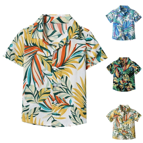 Cowsor Kids Floral Printed Vintage Hawaiian Shirt Short Sleeve Casual ...