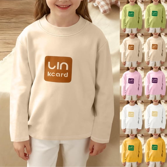 Cowsor Kids Letter Printed Crewneck Long Sleeve T Shirt Soft Basic ...