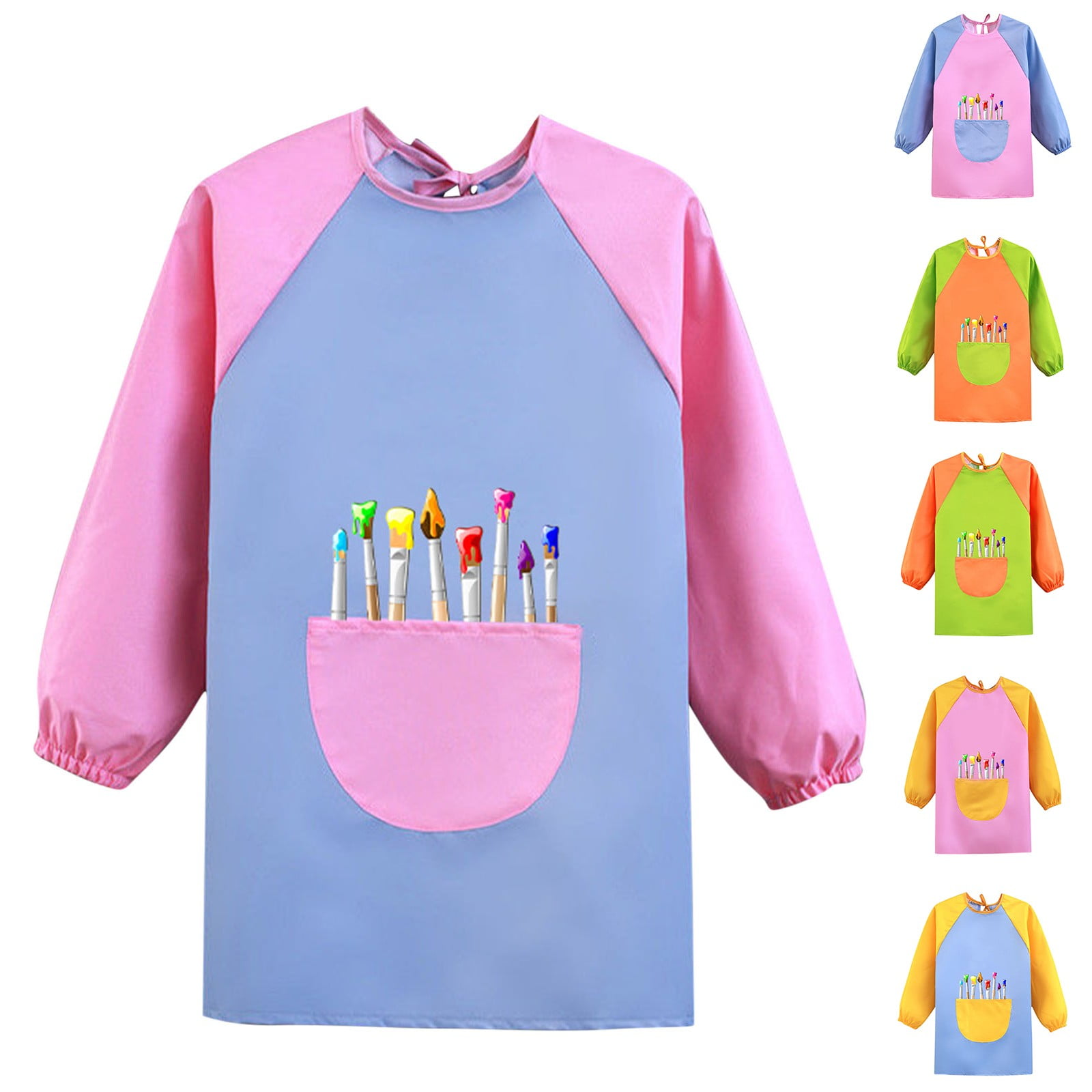 Cowsor Kids Paintbrush Printed Long Sleeve Raglan Smock Waterproof Art ...