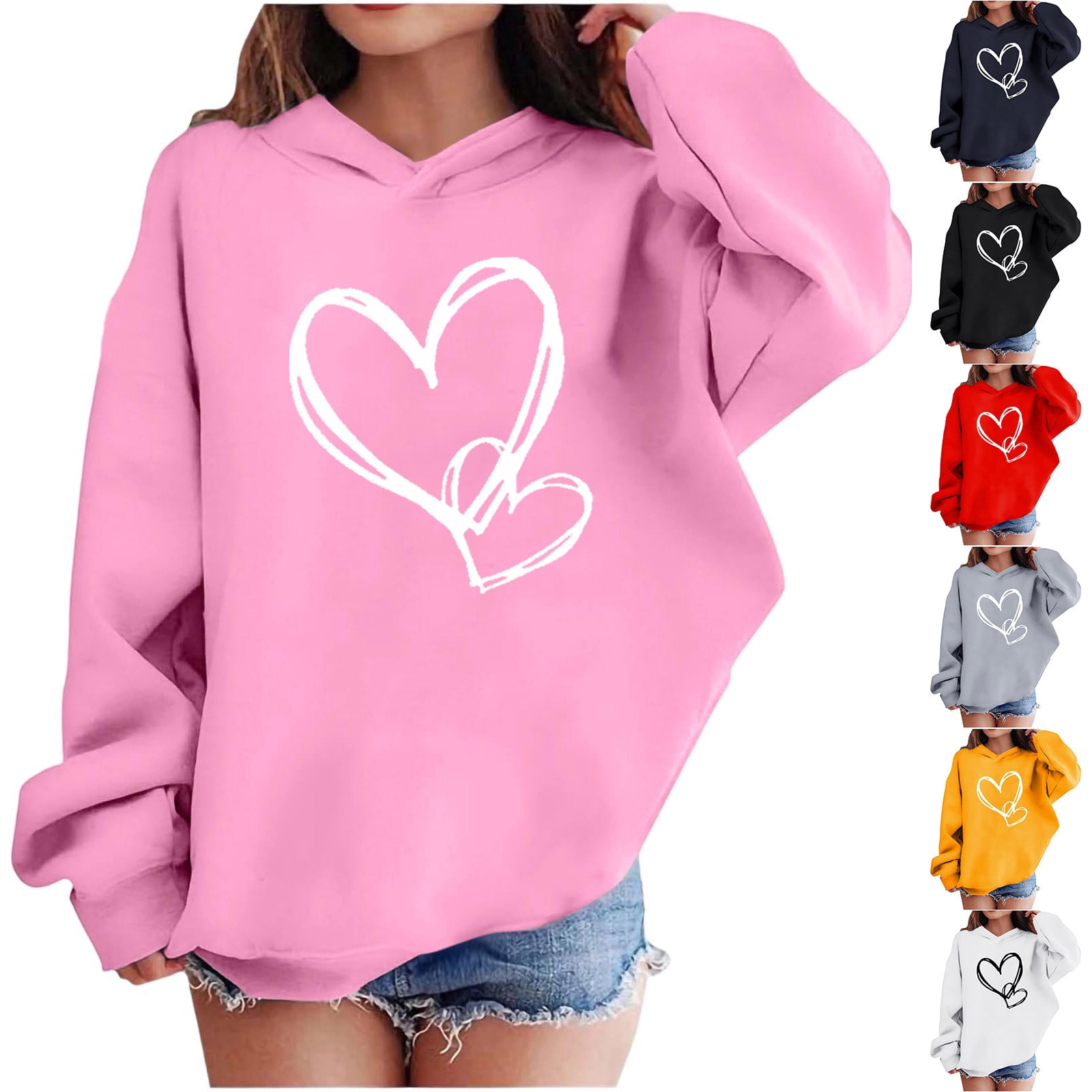 Cowsor Kids Valentine s Day Heart Graphic Hoodie Long Sleeve Pullover ...