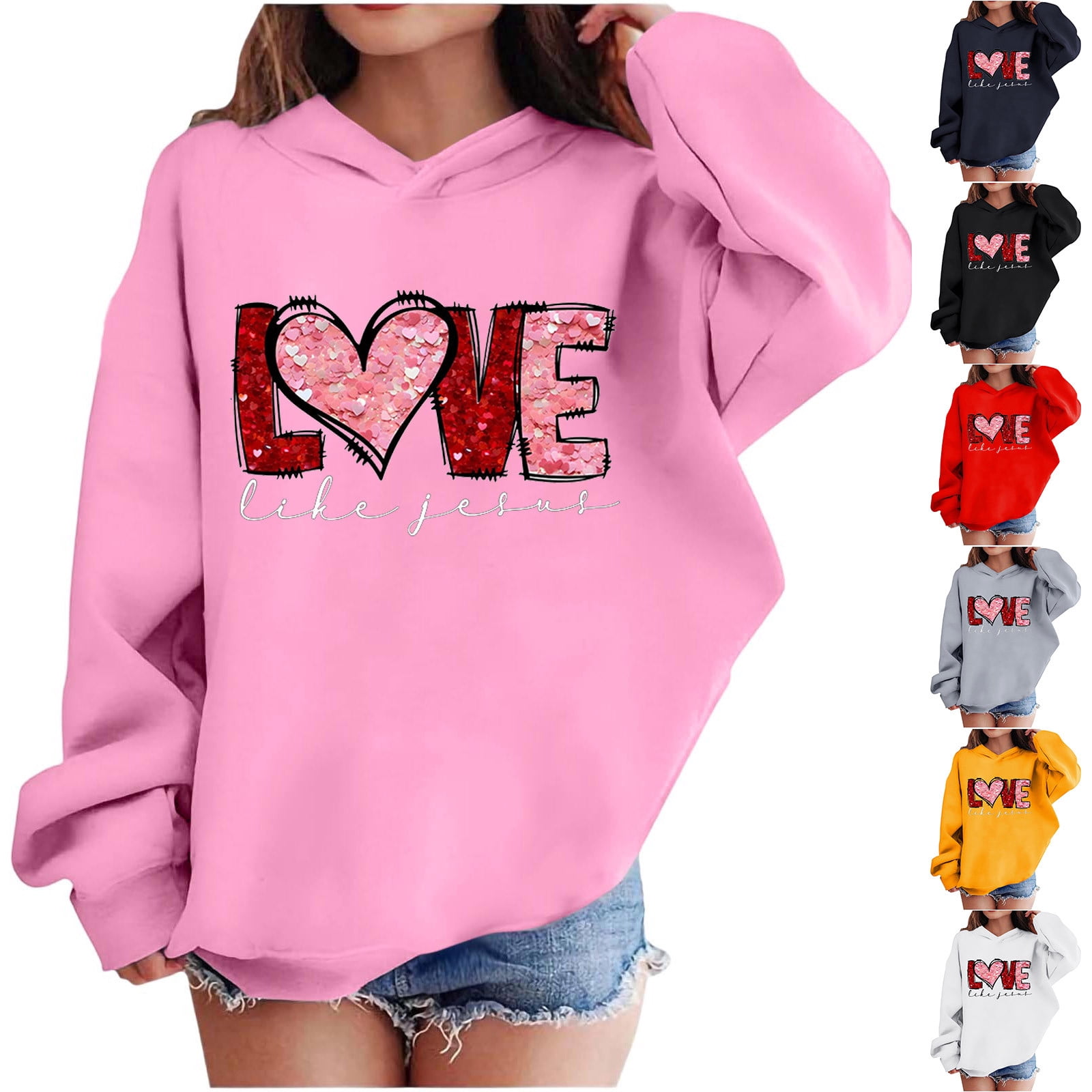Cowsor Kids Valentine s Day Heart Graphic Hoodie Long Sleeve Pullover ...