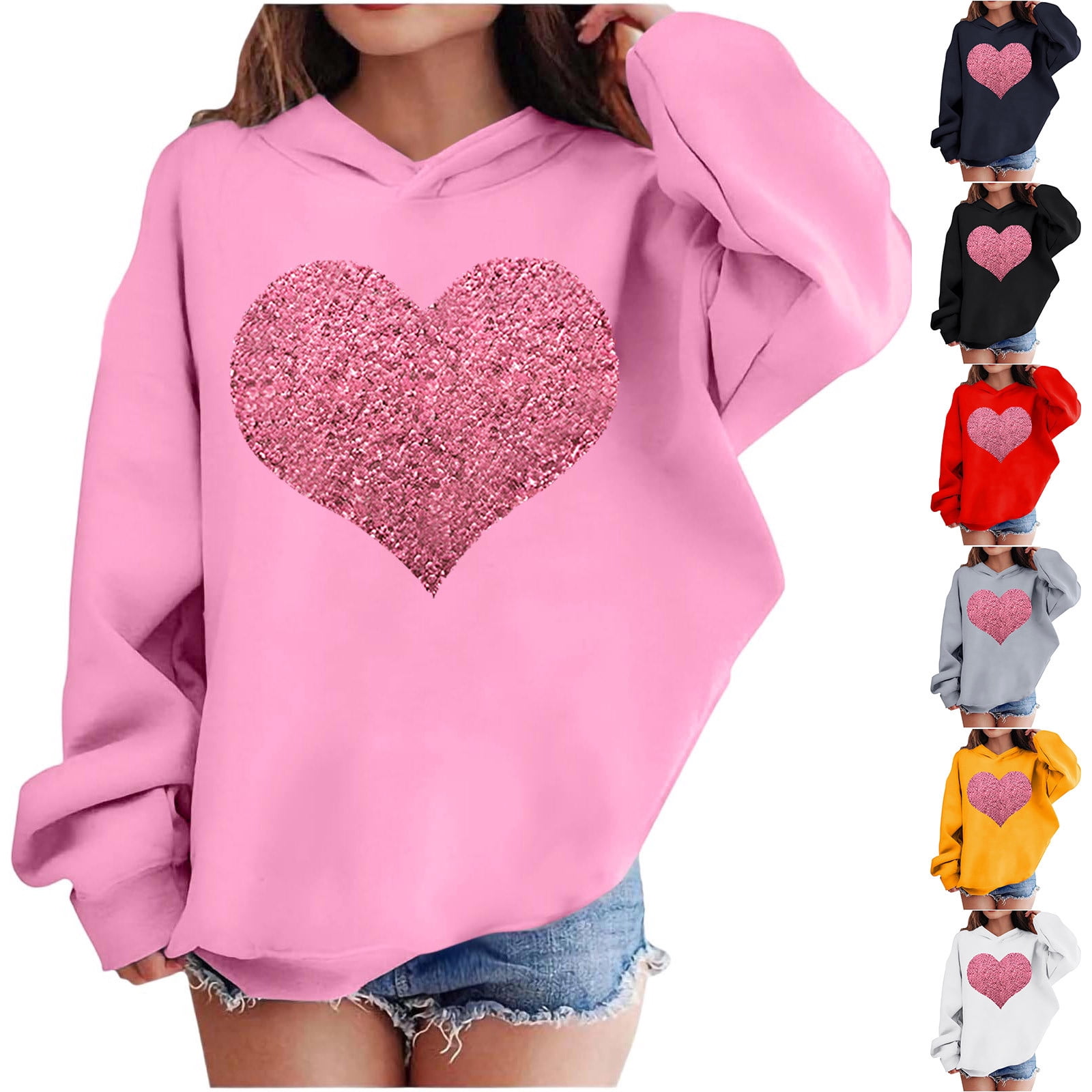 Cowsor Kids Valentine s Day Heart Graphic Hoodie Long Sleeve Pullover ...
