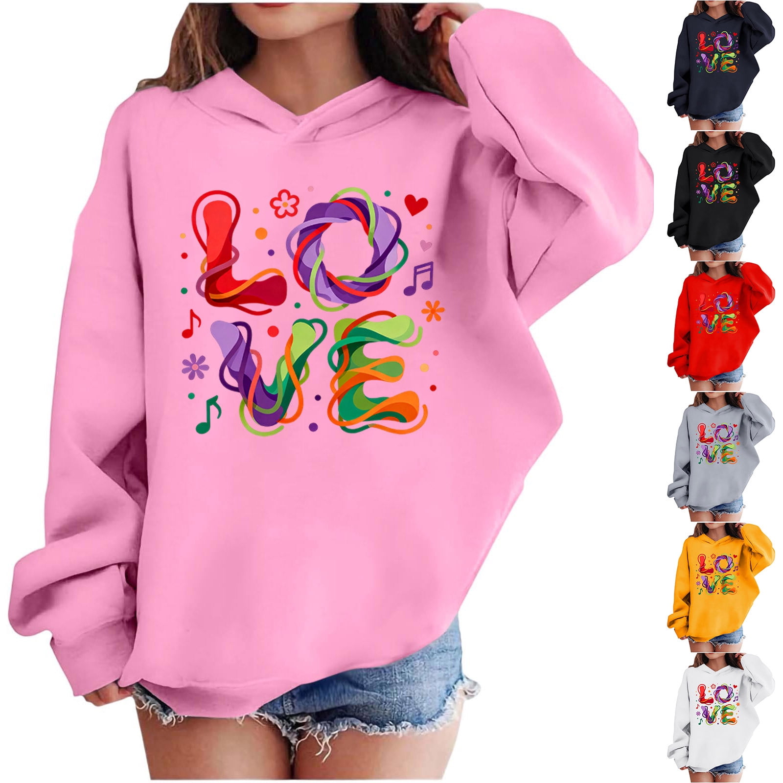 Cowsor Kids Valentine s Day Heart Graphic Hoodie Long Sleeve Pullover ...