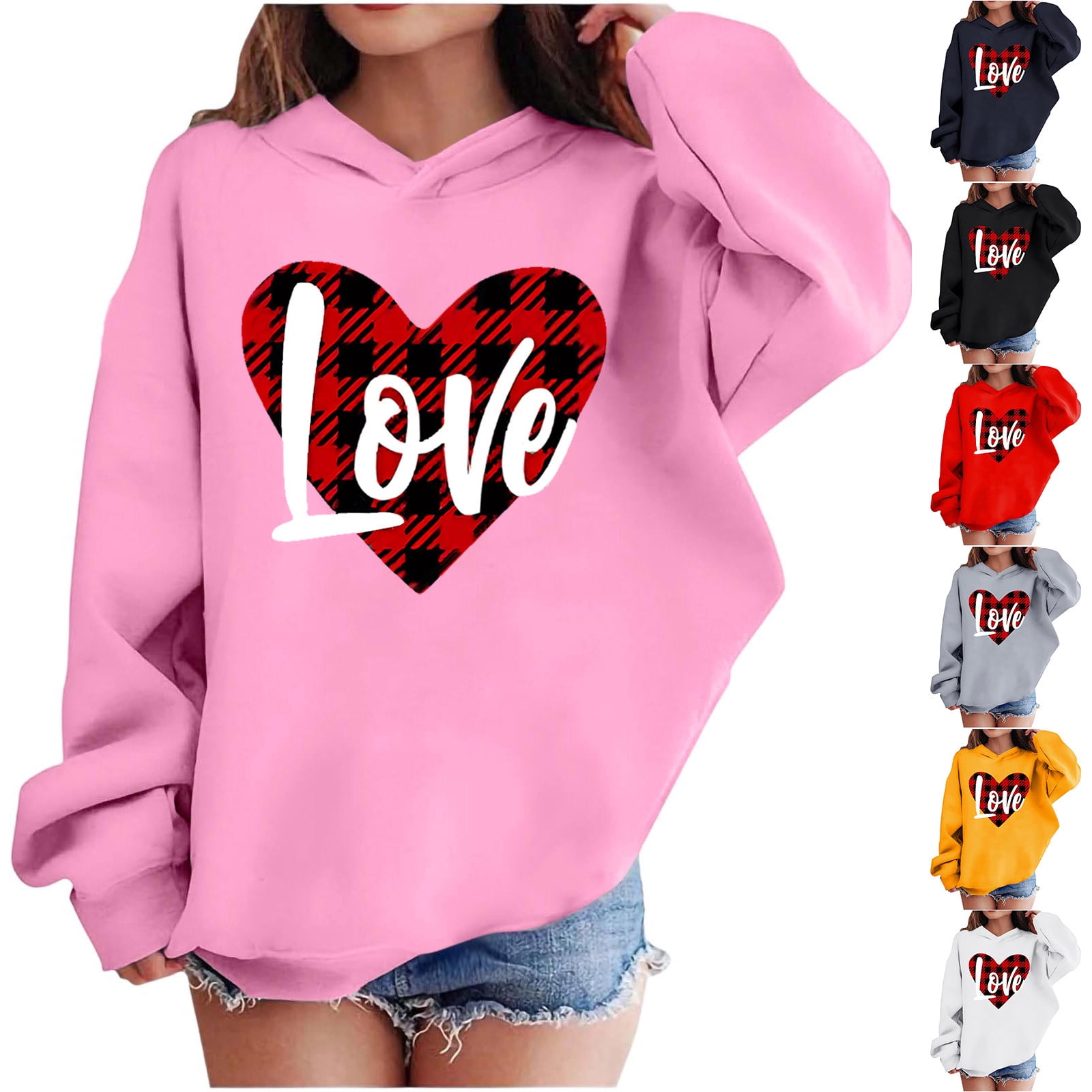 Cowsor Kids Valentine s Day Heart Graphic Hoodie Long Sleeve Pullover ...