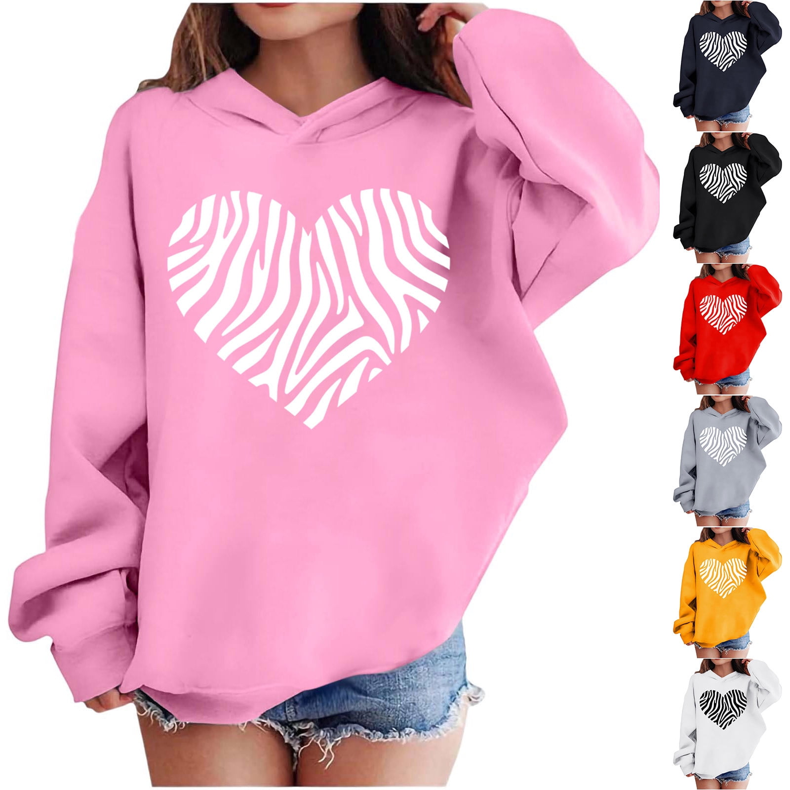Cowsor Kids Valentine s Day Heart Graphic Hoodie Long Sleeve Pullover ...