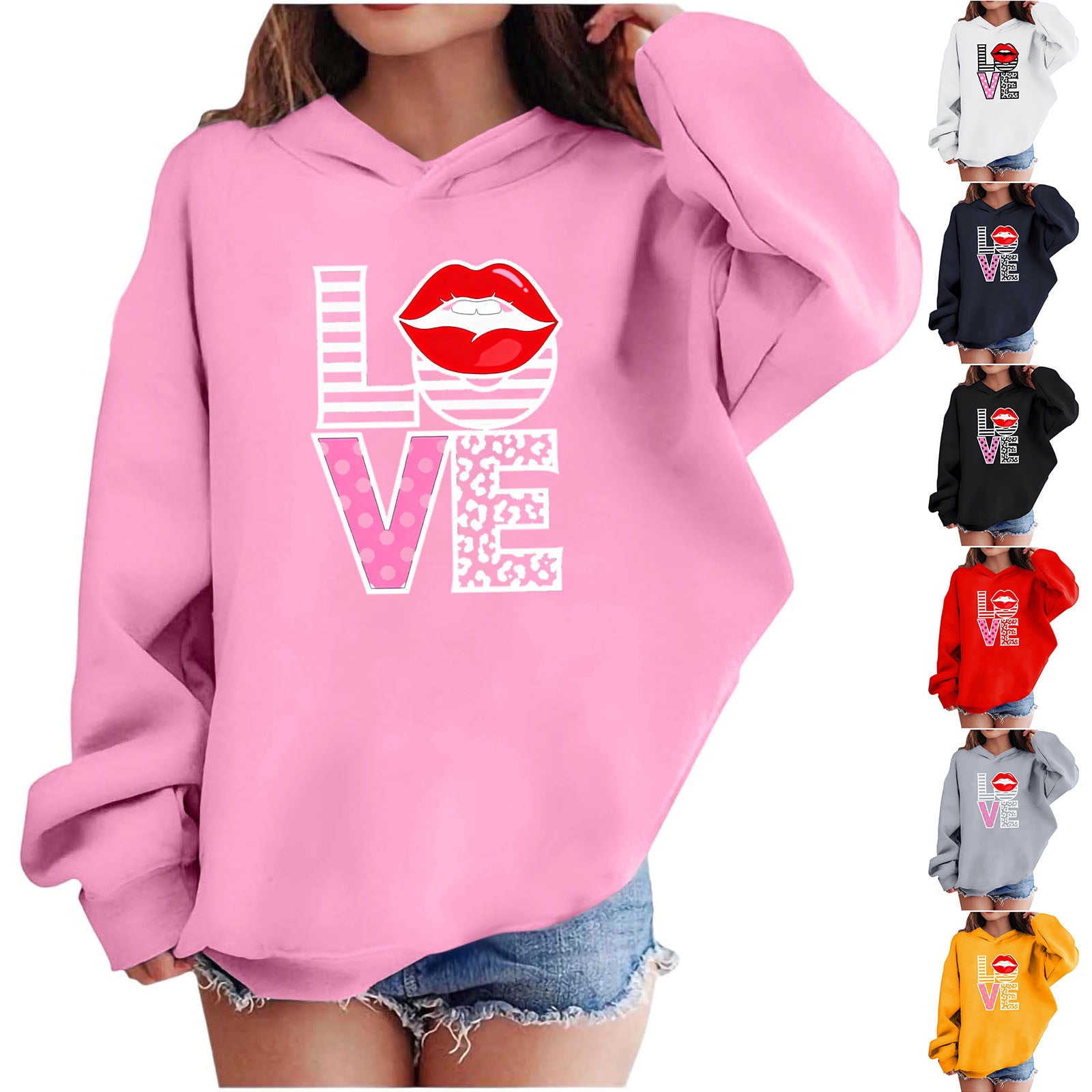 Cowsor Kids Valentine s Day Heart Graphic Hoodie Long Sleeve Pullover ...
