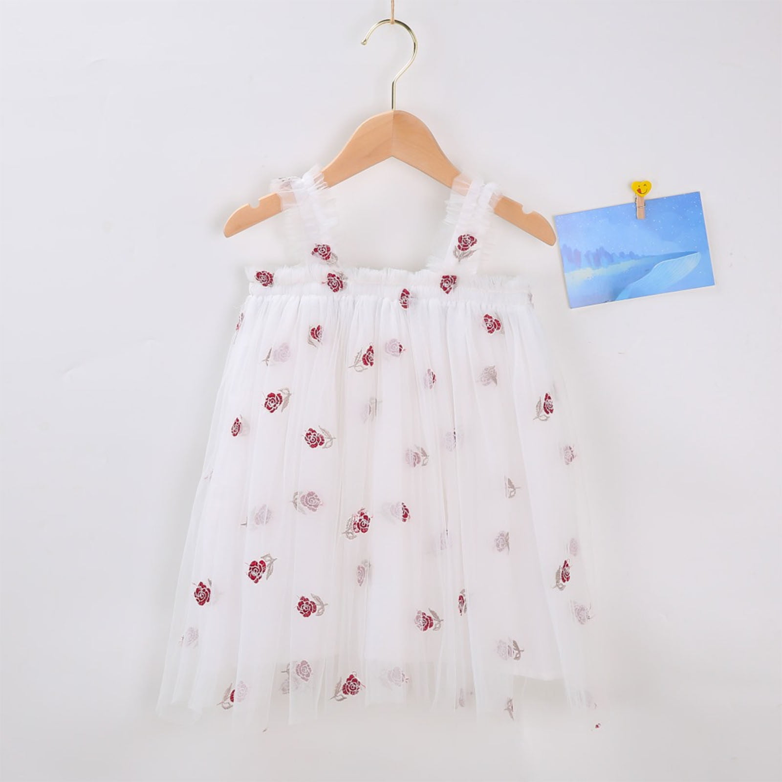 Cowsor Little Girls Sleeveless Spaghetti Strap Dress Embroidered Tulle ...