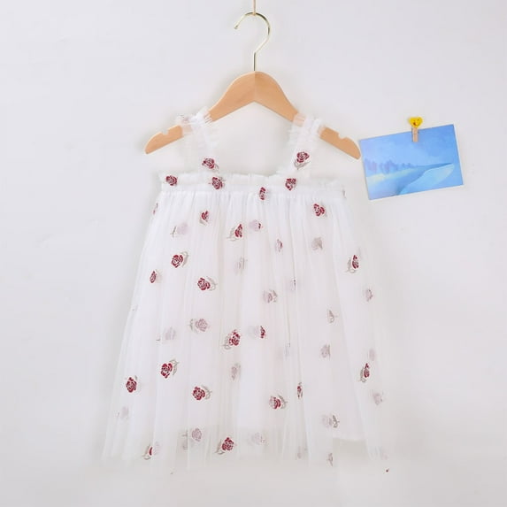 Cowsor Little Girls Sleeveless Spaghetti Strap Dress Embroidered Tulle ...