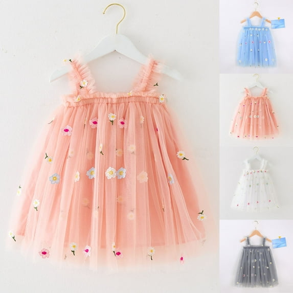 Cowsor Little Girls Sleeveless Spaghetti Strap Dress Embroidered Tulle ...
