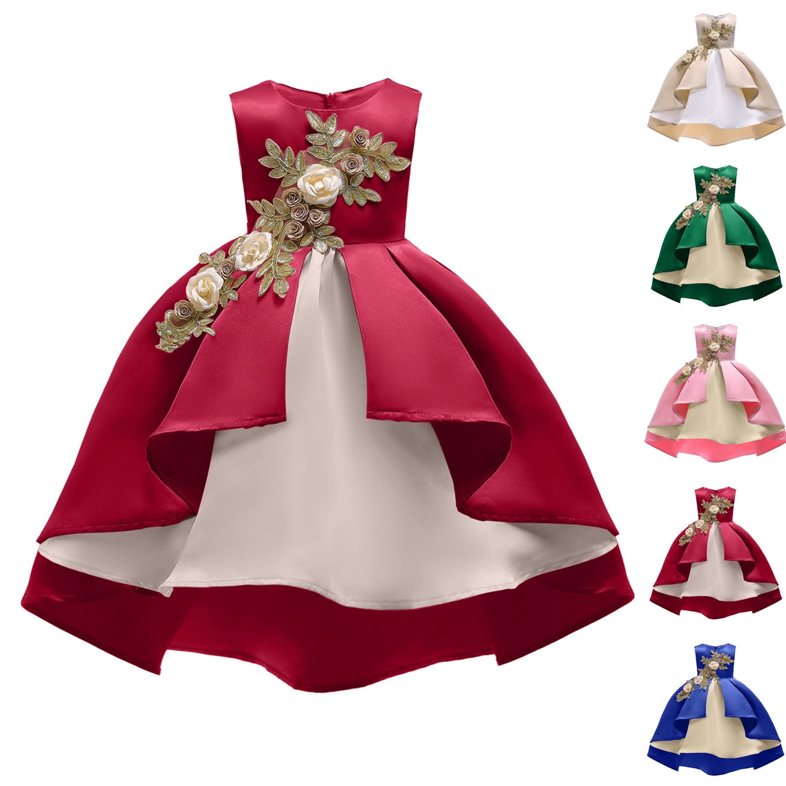 Cowsor Little Girls Vintage Floral Princess Dress Sleeveless Formal ...