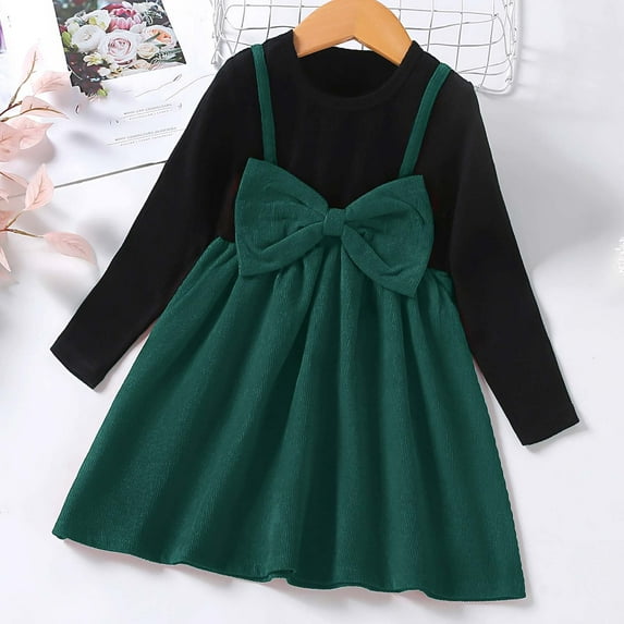 Cowsor Toddler Girl Plaid Outfits Fall Winter Dress Knit Ribbed Bow ...