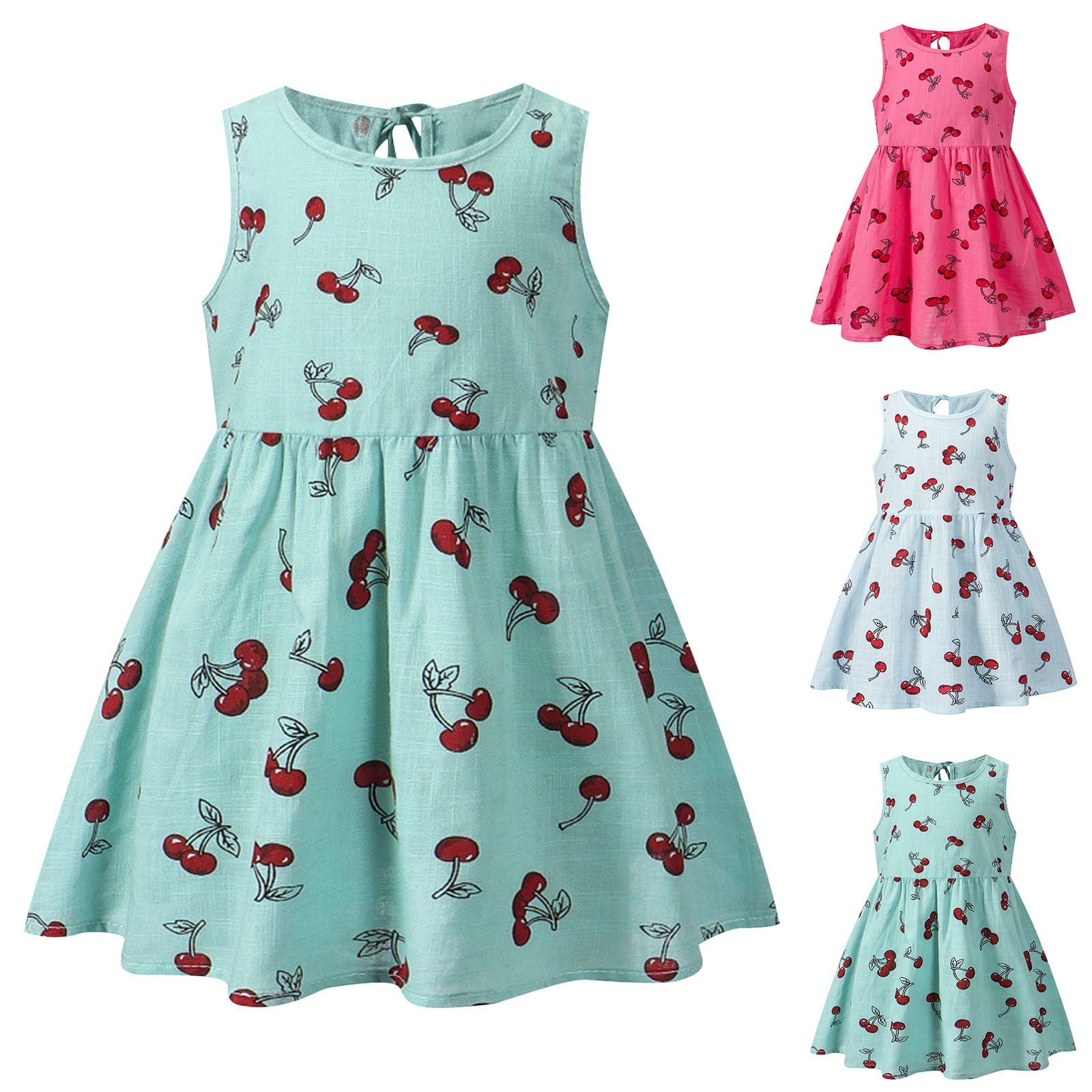 Cowsor Toddler Girls Cartoon Printed Cotton Sleeveless Dress Sweet ...