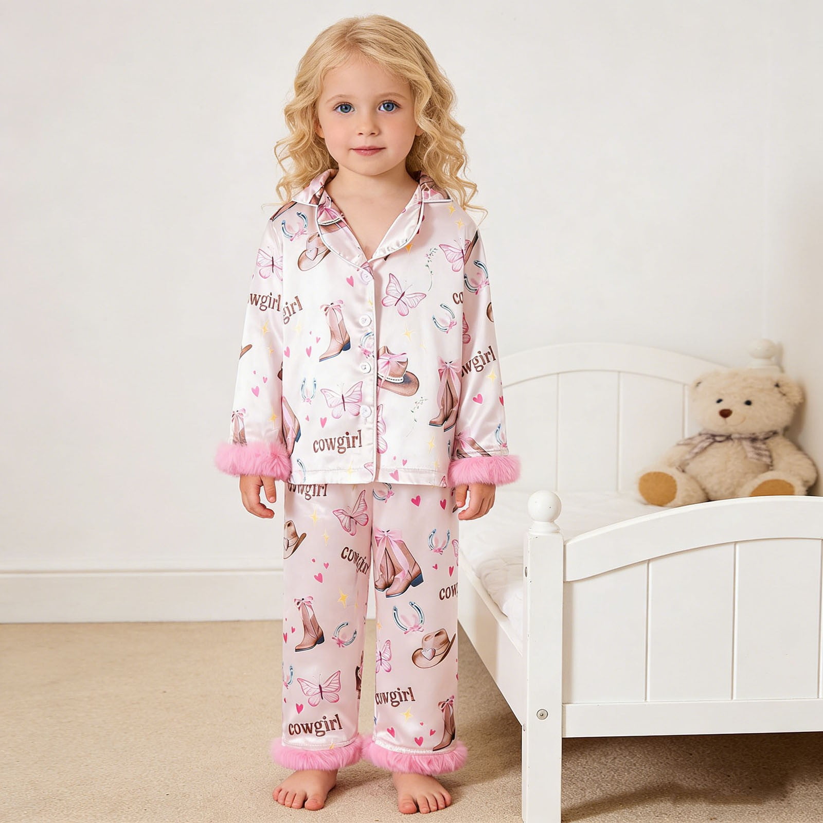 Cowsor Toddler Girls Fringed Pajama Set Long Sleeve Pants Two Piece ...