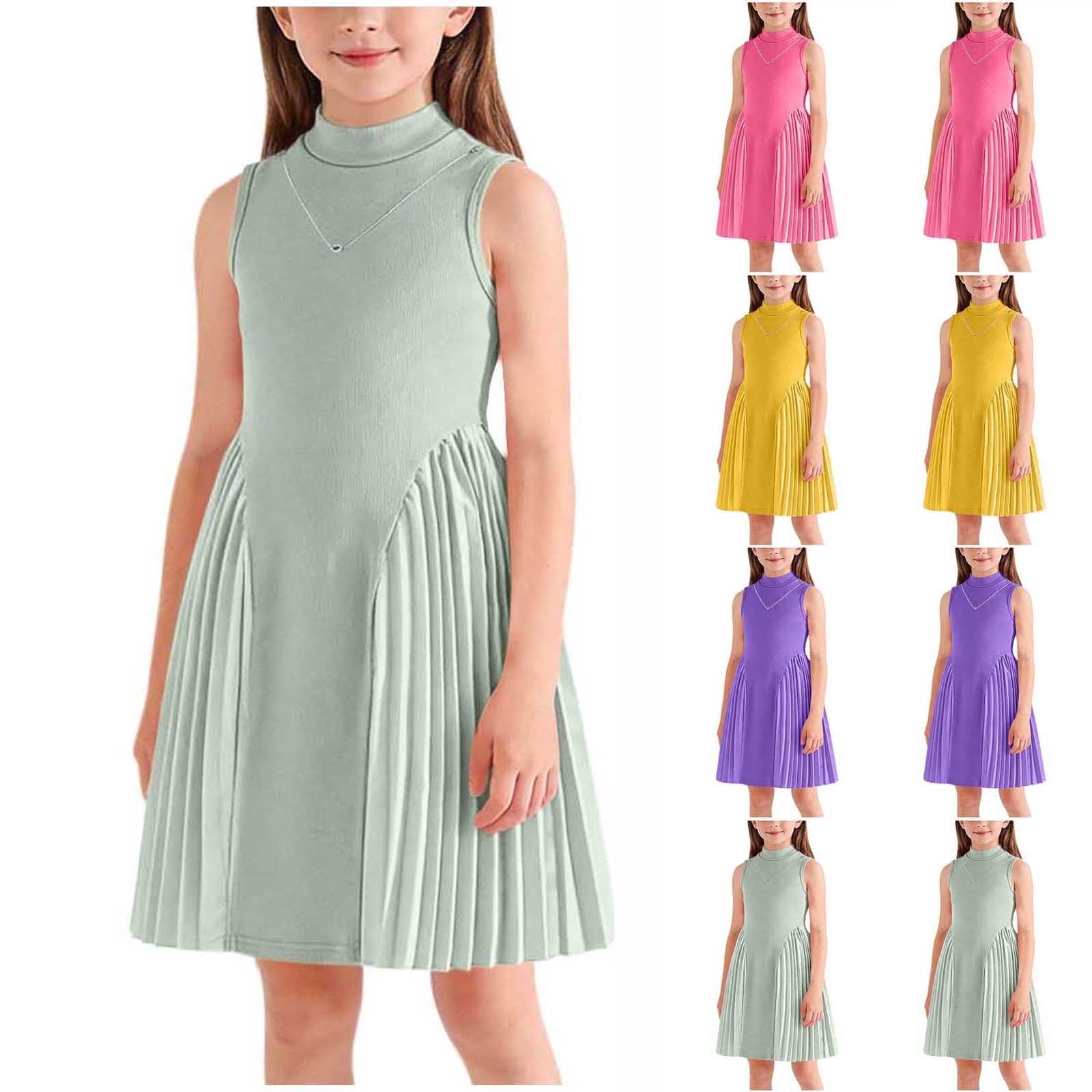 Cowsor Toddler Girls Sleeveless Round Neck Solid Color Dress ...