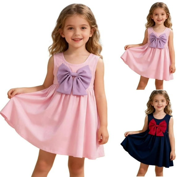 Cowsor Toddler Girls Sleeveless Round Neck Tank Dress Cute Big Bow ...