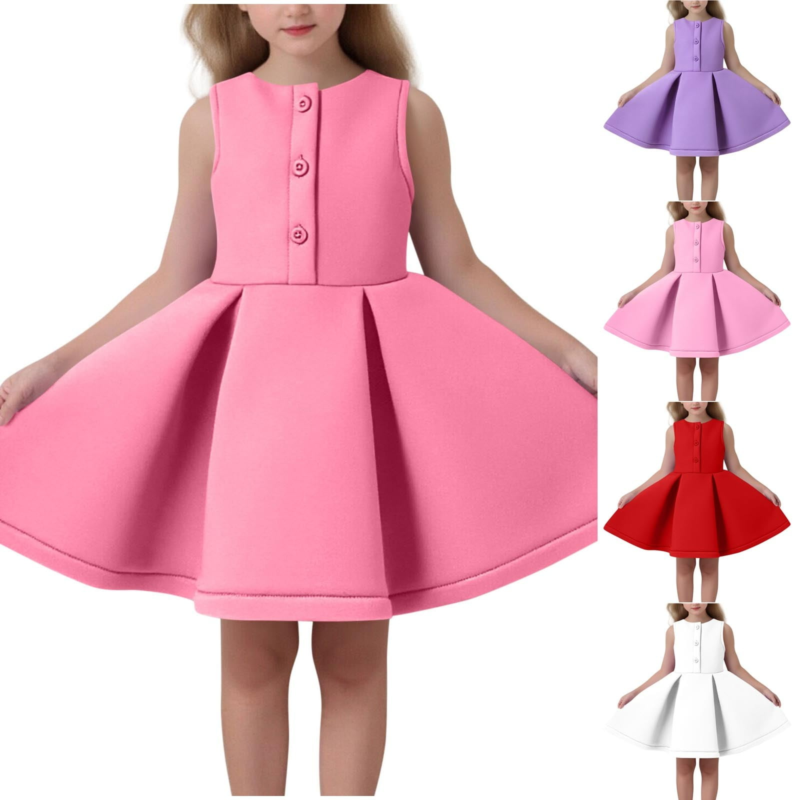 Cowsor Toddler Girls Sleeveless Round Neck Tank Dress Delicate Trim ...