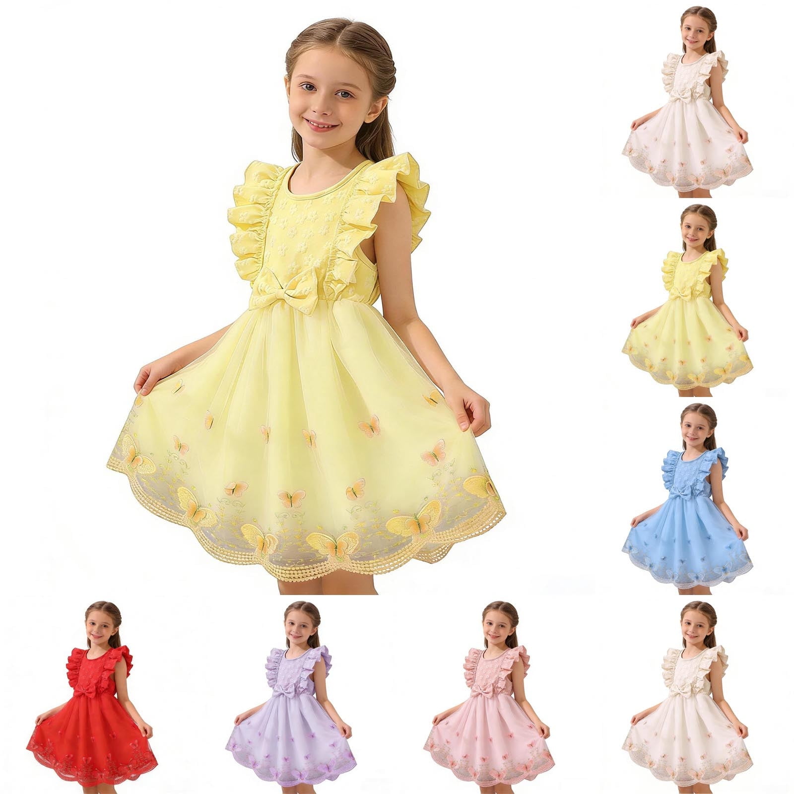 Cowsor Toddler Girls Sleeveless Ruffle Strap Dress 3D Butterfly Tulle ...