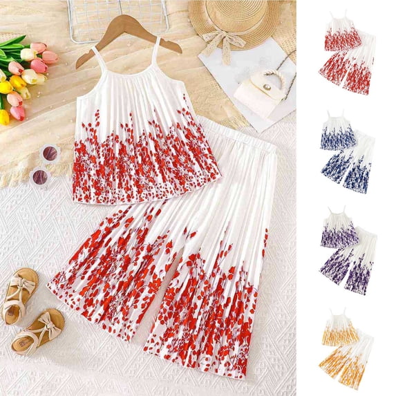 Cowsor Toddler Girls Summer Fresh Gradient Print Cami Top Pleated Pants ...