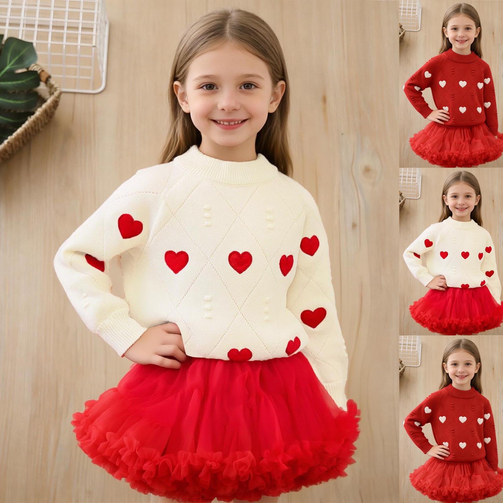 Cowsor Toddler Girls Sweater Outfit 1 to 8 Years Heart Crew Neck Knit ...