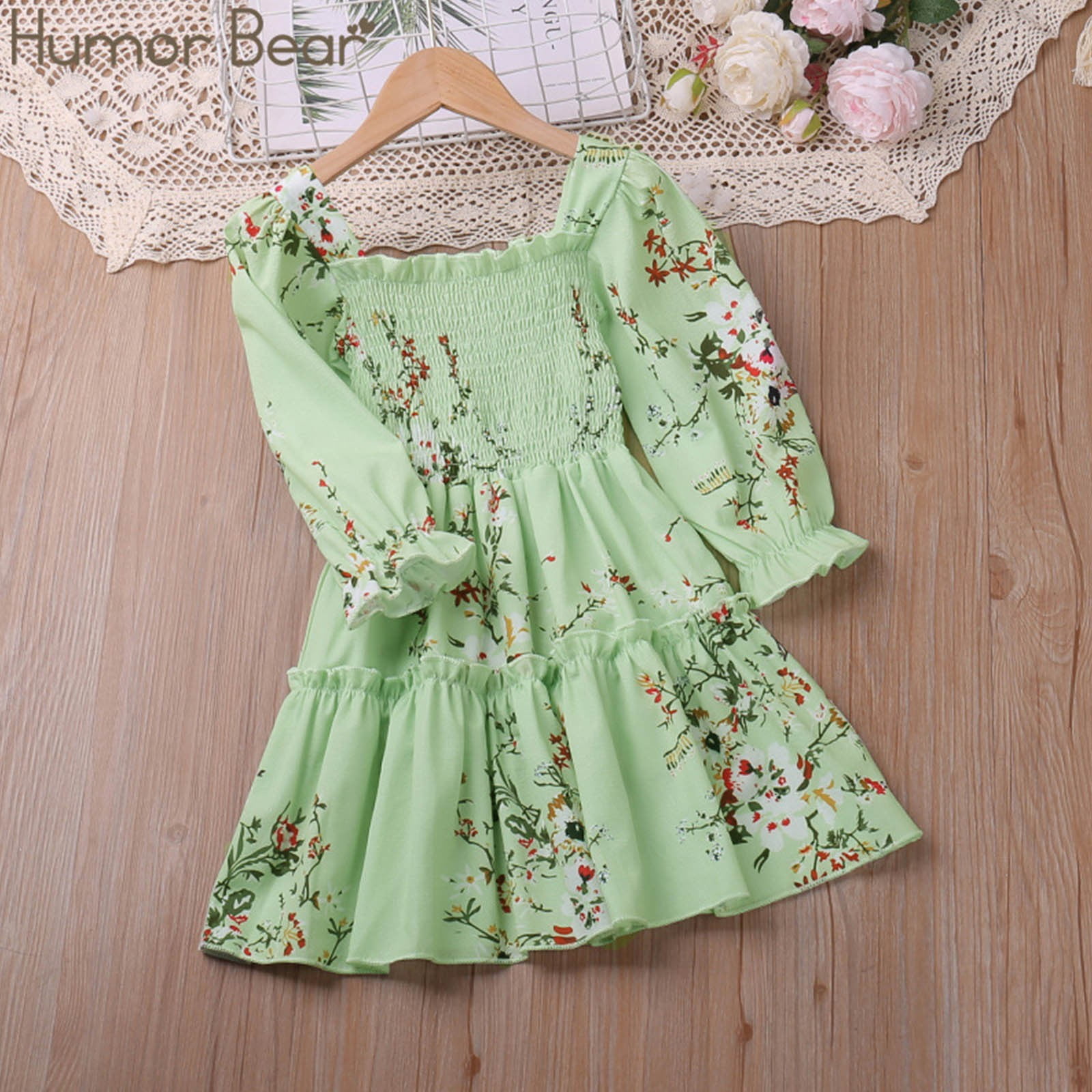 Cowsor Toddler Kids Girls Floral Printed Dress Long Sleeve Casual Dress ...