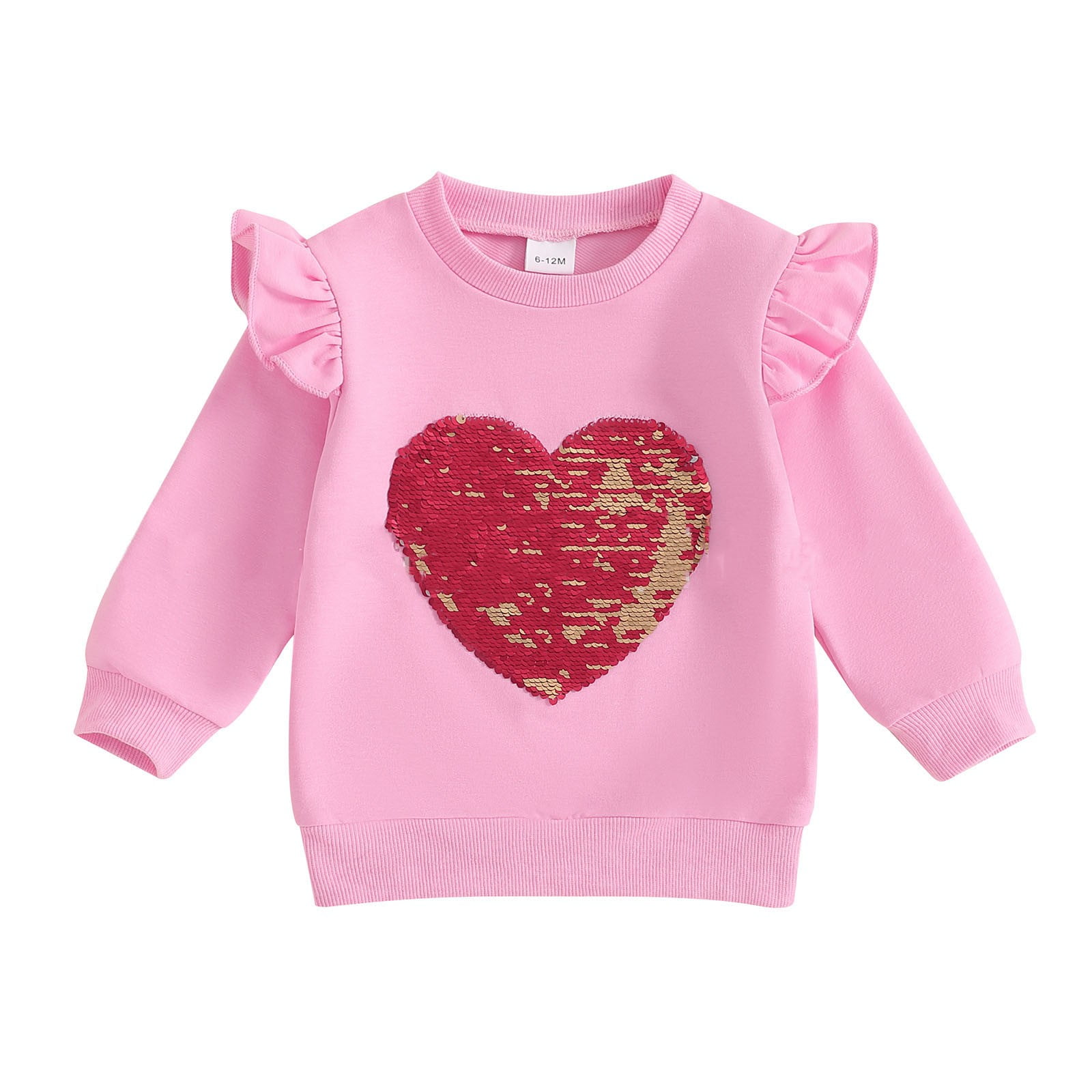 Cowsor Toddler Valentine s Day Heart Ruffled Sleeve Pink Crewneck ...