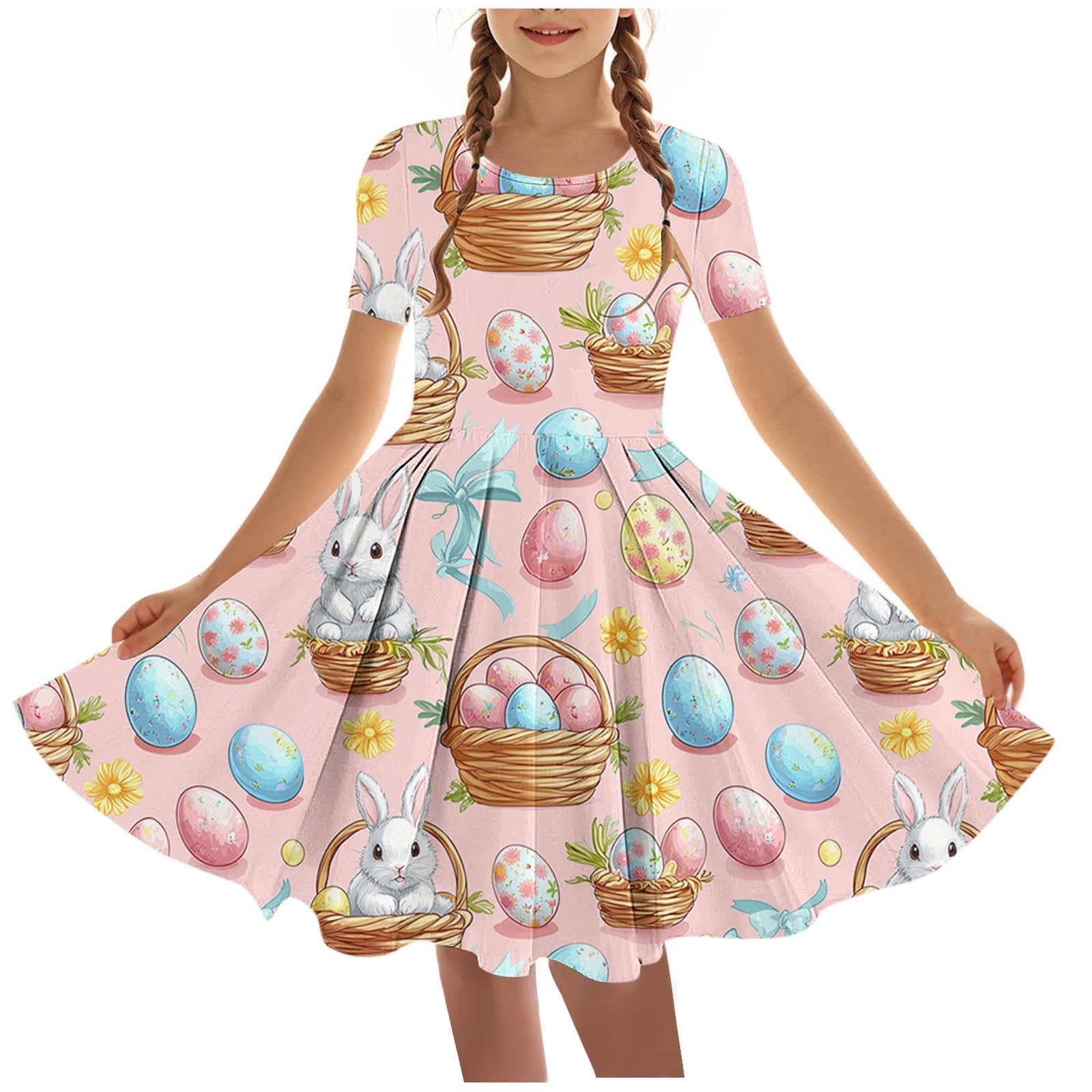 Cowsor Tween Girls Easter Printed Short Sleeve Crew Neck Ballet Dance ...