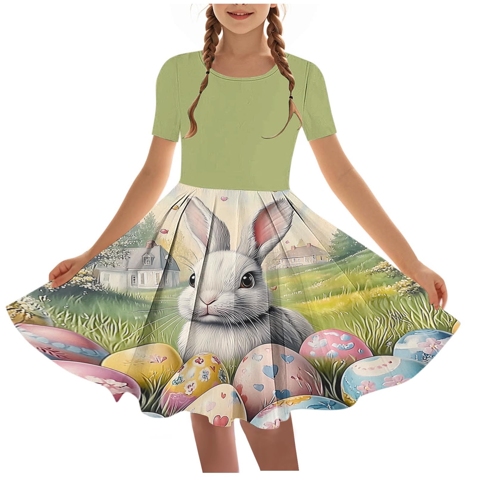 Cowsor Tween Girls Easter Printed Short Sleeve Crew Neck Ballet Leotard ...
